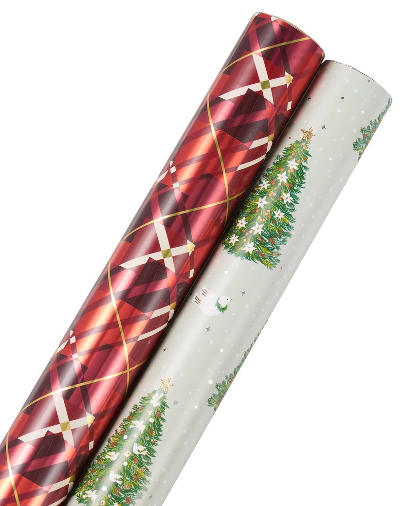 Red Plaid And Pine Trees Holiday Wrapping Paper Rolls, 2 Rolls - Papyrus