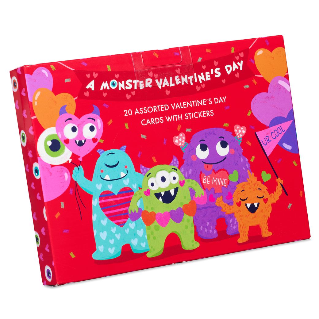 Monster Hearts Valentine's Day Cards For Kids, 20-Count, 1 Sticker ...