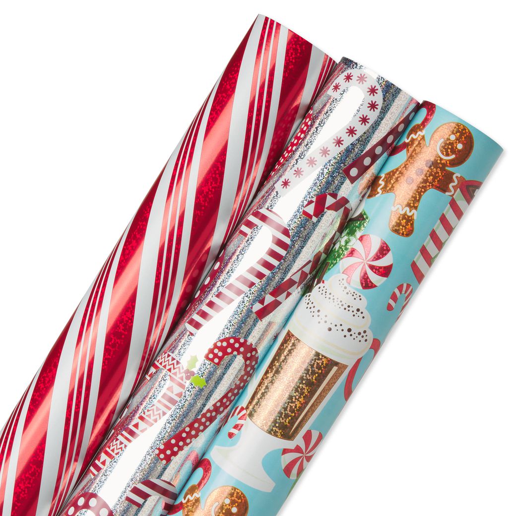 Candy Canes, Red + White Stripes, Hot Cocoa + Treats Holiday Wrapping ...