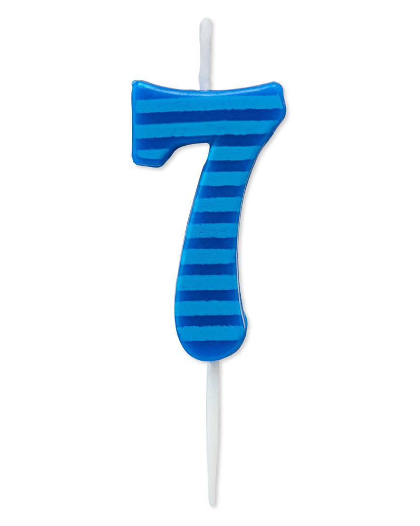 Blue Stripes Number 7 Birthday Candle, 1-Count - Papyrus