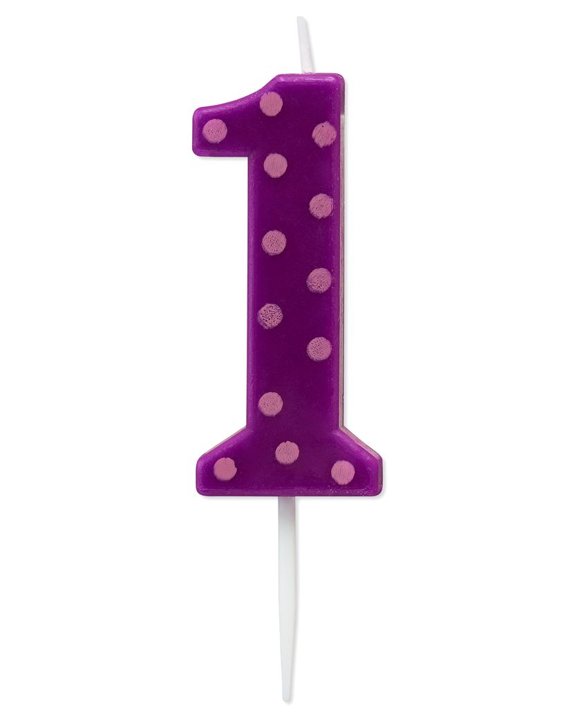 Purple Polka Dots Number 1 Birthday Candle, 1-Count - Papyrus
