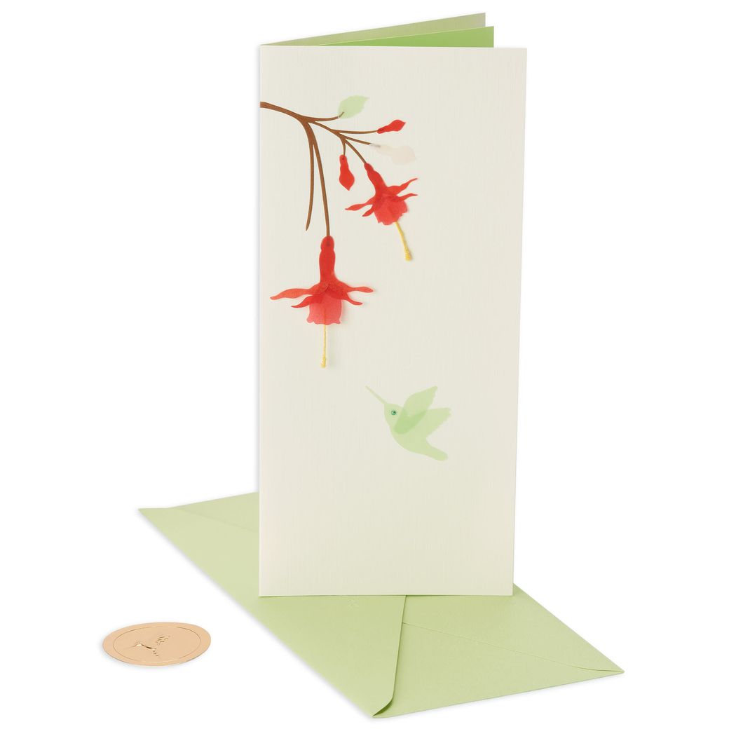 Hummingbird And Red Flowers Blank Greeting Card - Papyrus