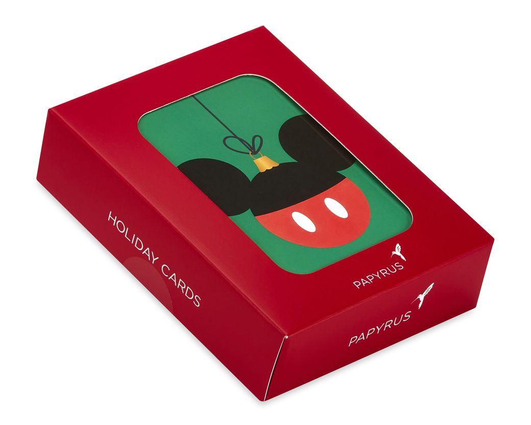 Mickey Mouse Ornament Disney Christmas Cards Boxed - Glitter-Free, 20 ...
