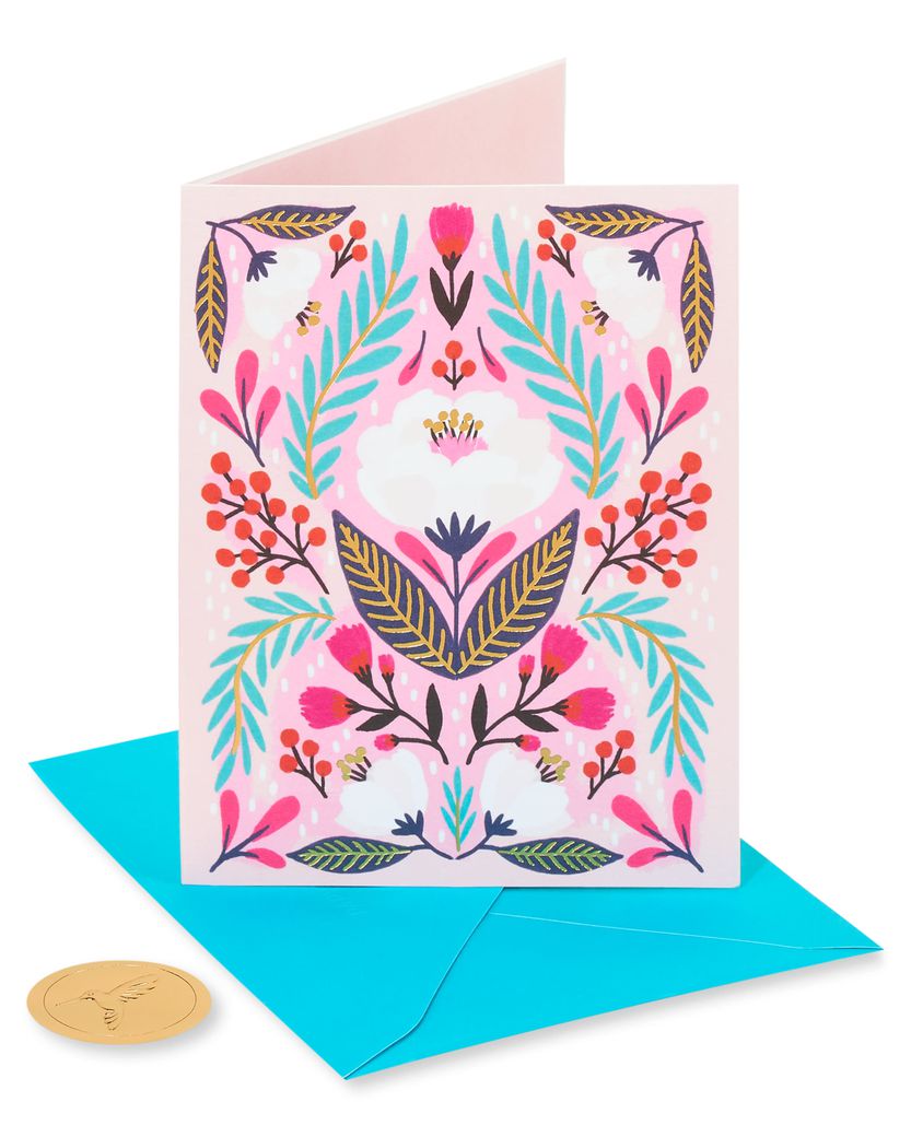 Symmetrical Floral Blank Greeting Card - Papyrus