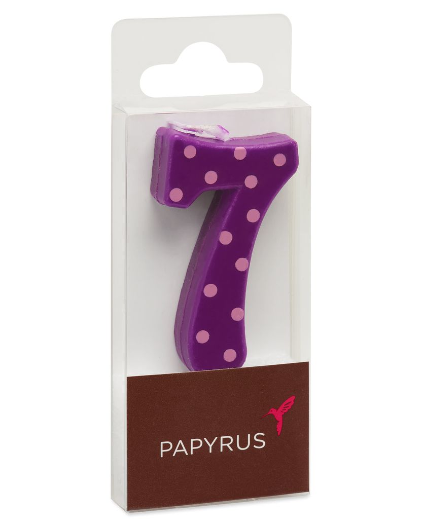 Purple Polka Dots Number 7 Birthday Candle, 1-Count - Papyrus
