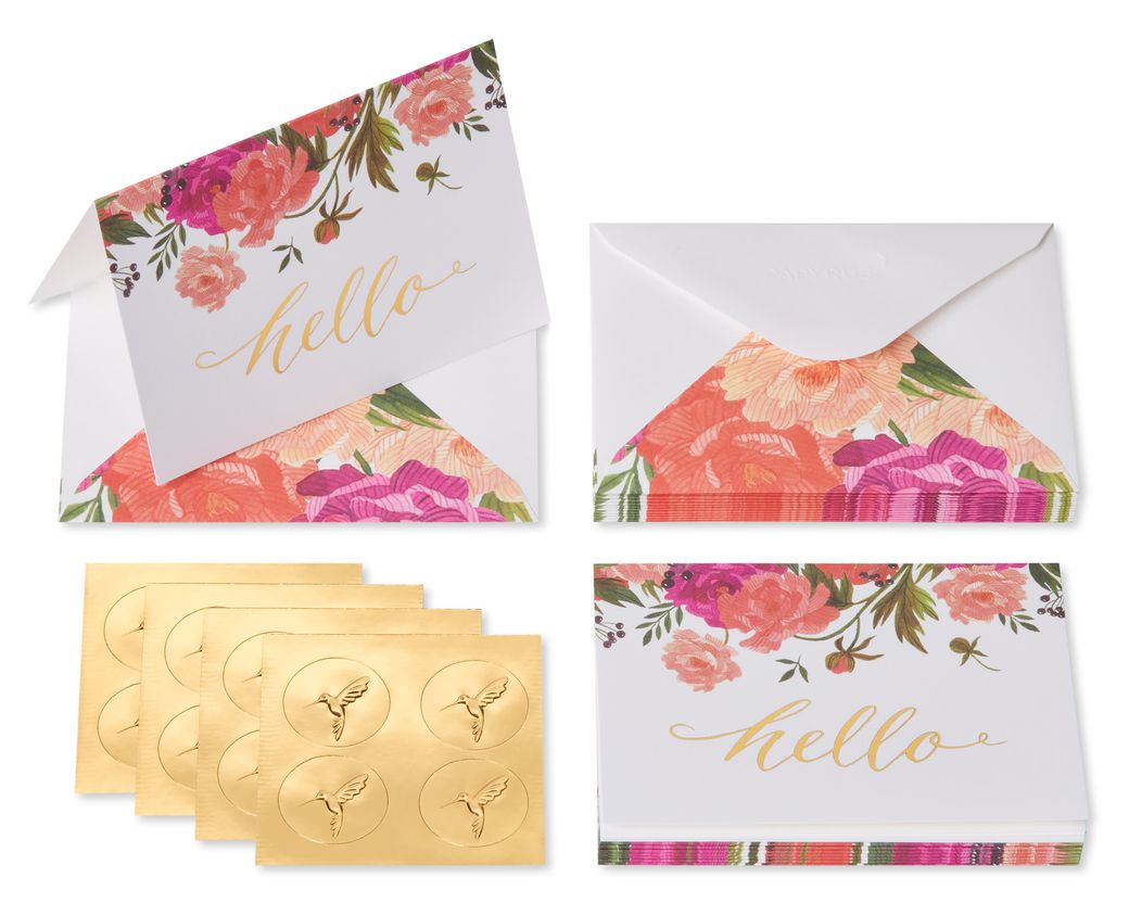 Floral Hello Blank Note Cards With Envelopes, 14-Count - Papyrus