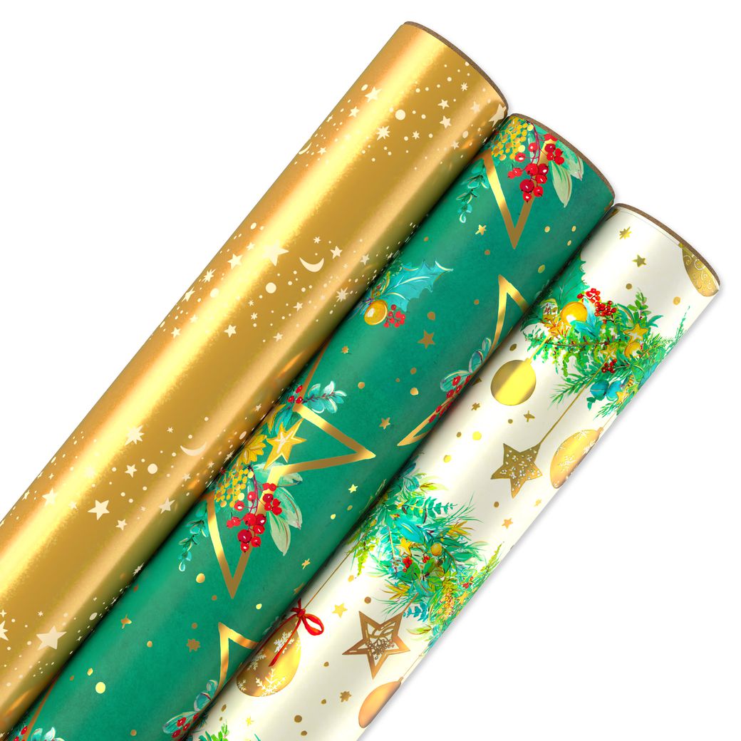 Celestial Evergreen Christmas Wrapping Paper Rolls, 3 Rolls - Papyrus