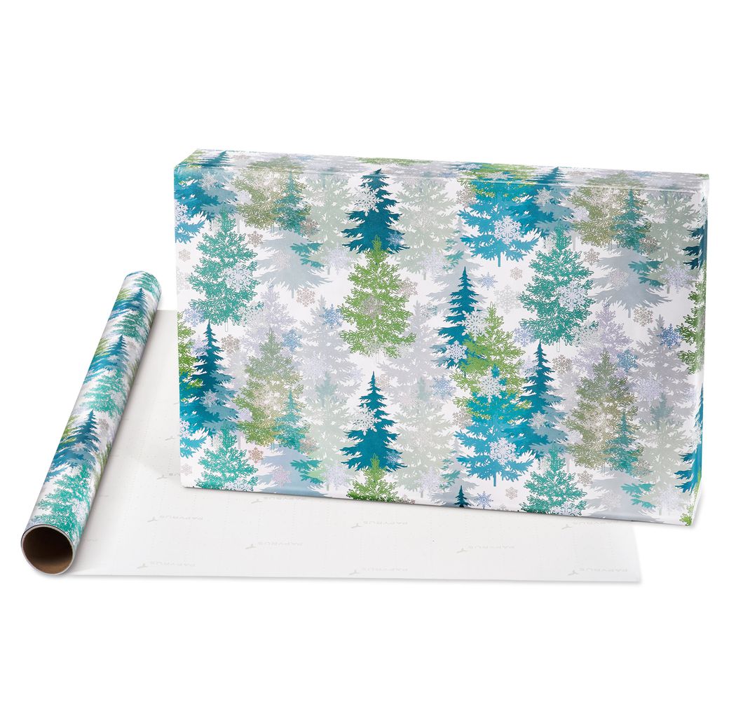 Snowflakes, Silver, Forest Holiday Wrapping Paper Rolls, 3 Rolls - Papyrus