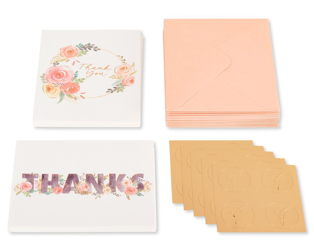Floral Thank You Boxed Blank Note Cards With Envelopes, 20-Count - Papyrus