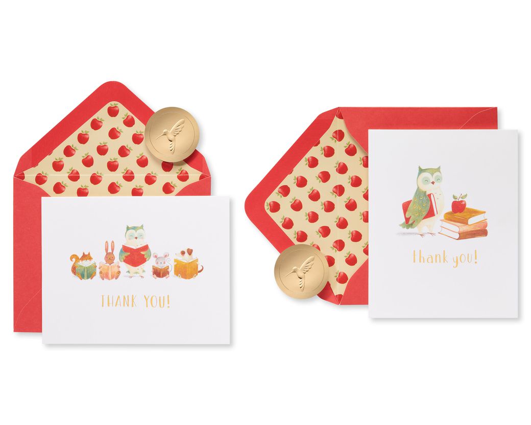 Animal And Books Teacher Thank You Boxed Blank Note Cards With ...