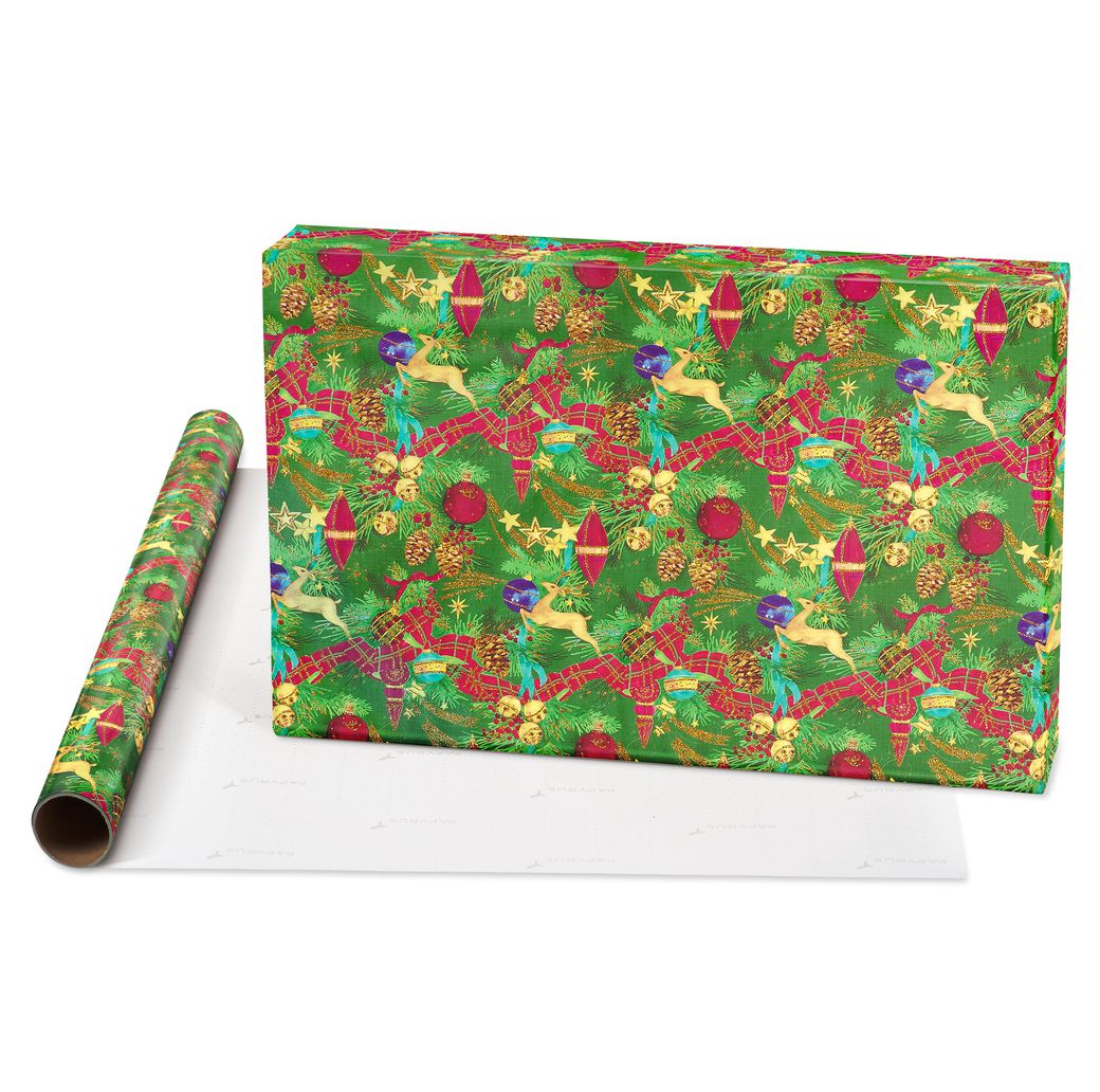 Metallic Red, Christmas Tree, Christmas Tidings Holiday Wrapping Paper ...
