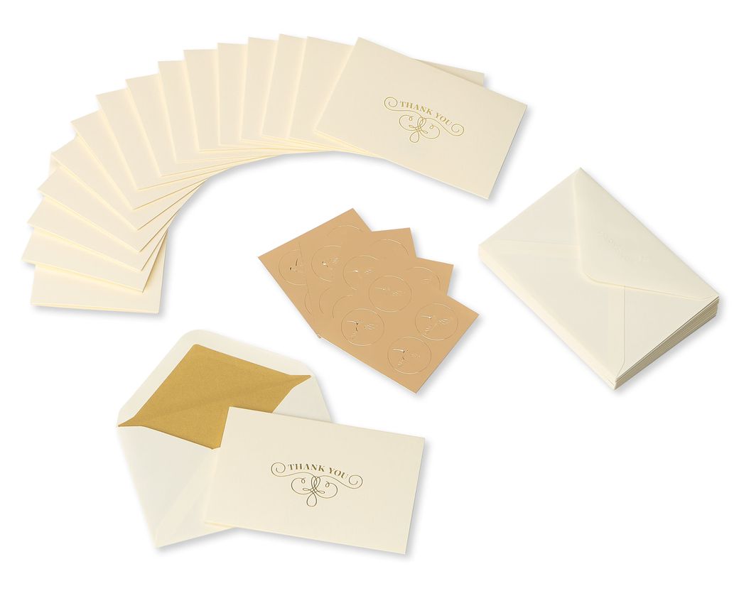 Gold Flourish Thank You Boxed Blank Note Cards And Envelopes, 16-Count ...