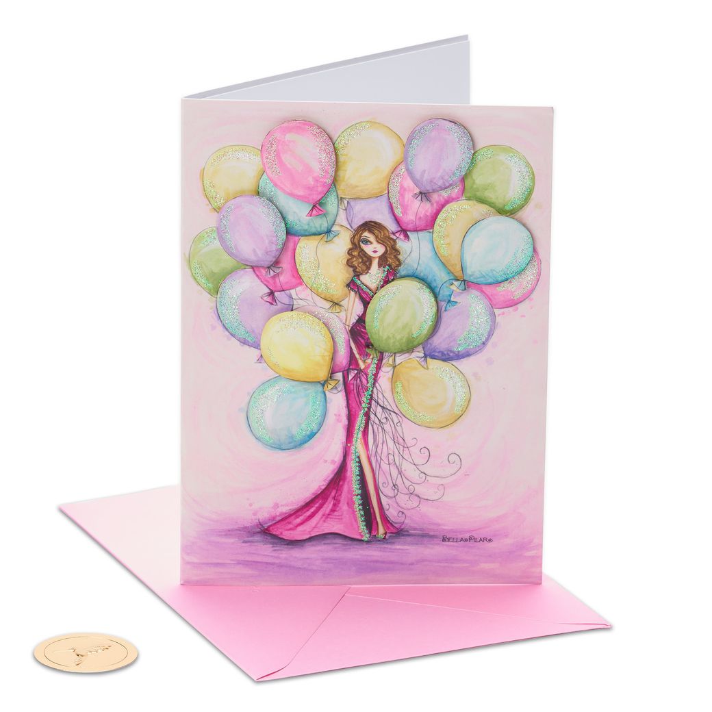 Girl With Balloons Birthday Greeting Card- Designed By Bella Pilar ...