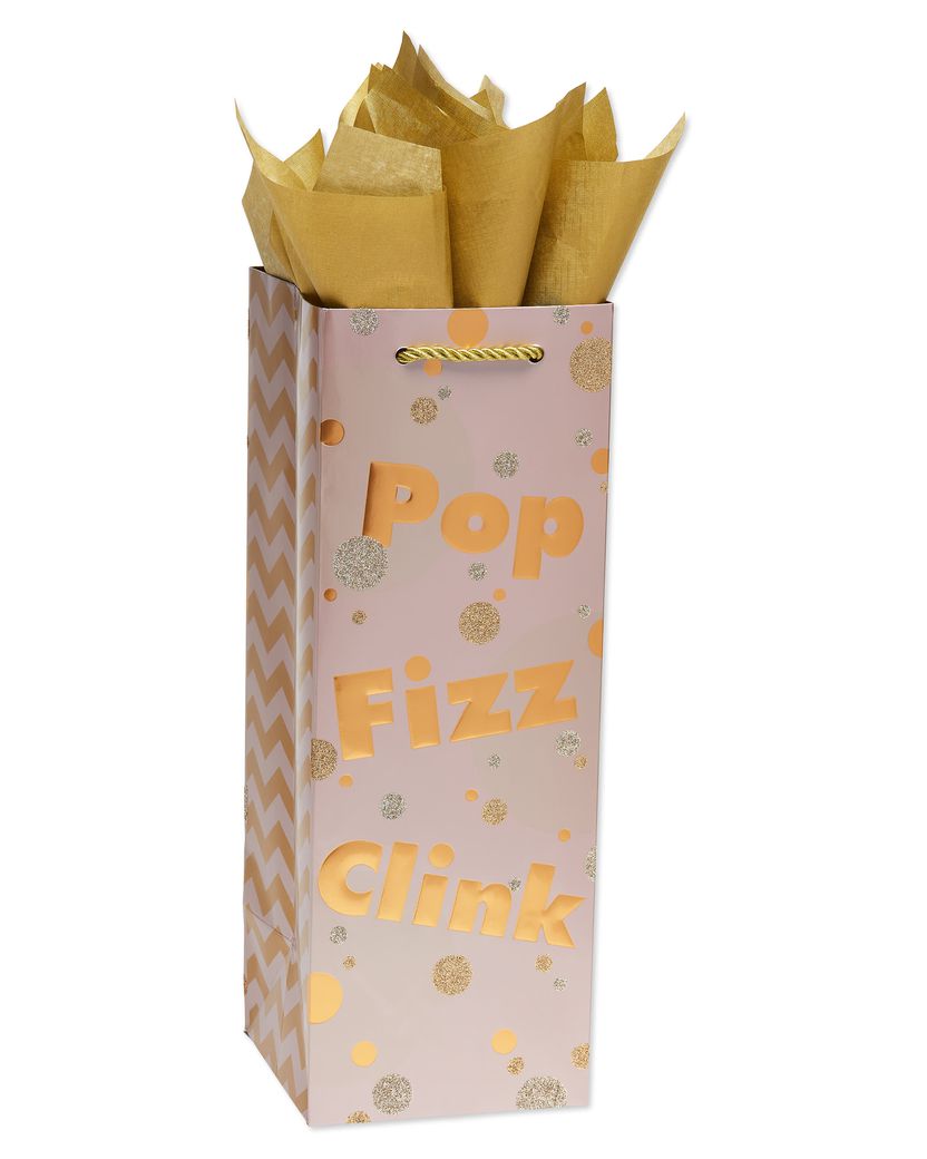 Pop Fizz Clink Beverage Gift Bag With Gold Linen Tissue Paper, 1 Gift ...