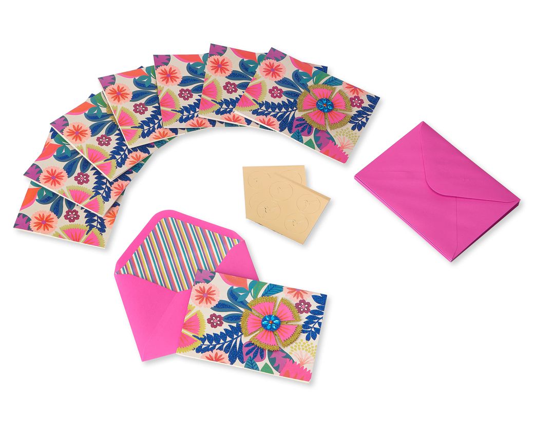 Bright Flowers Handmade Boxed Blank Note Cards With Glitter, 8-Count ...