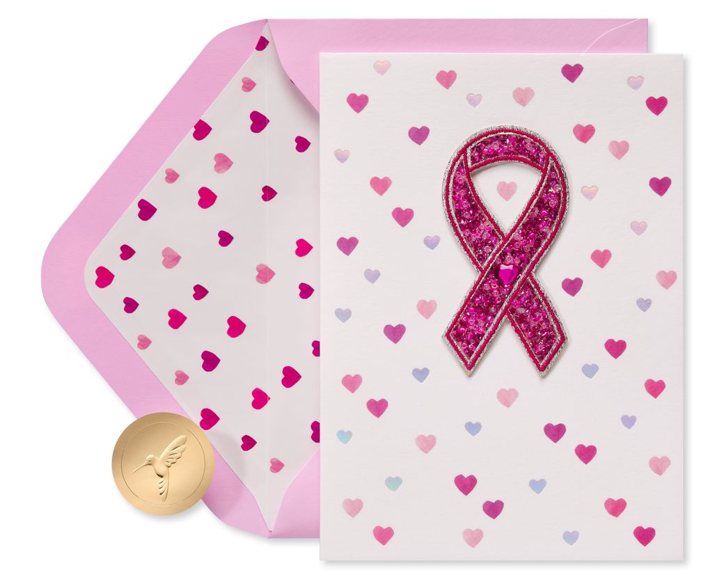 Pink Breast Cancer Awareness Ribbon Blank Thinking Of You Greeting Card ...