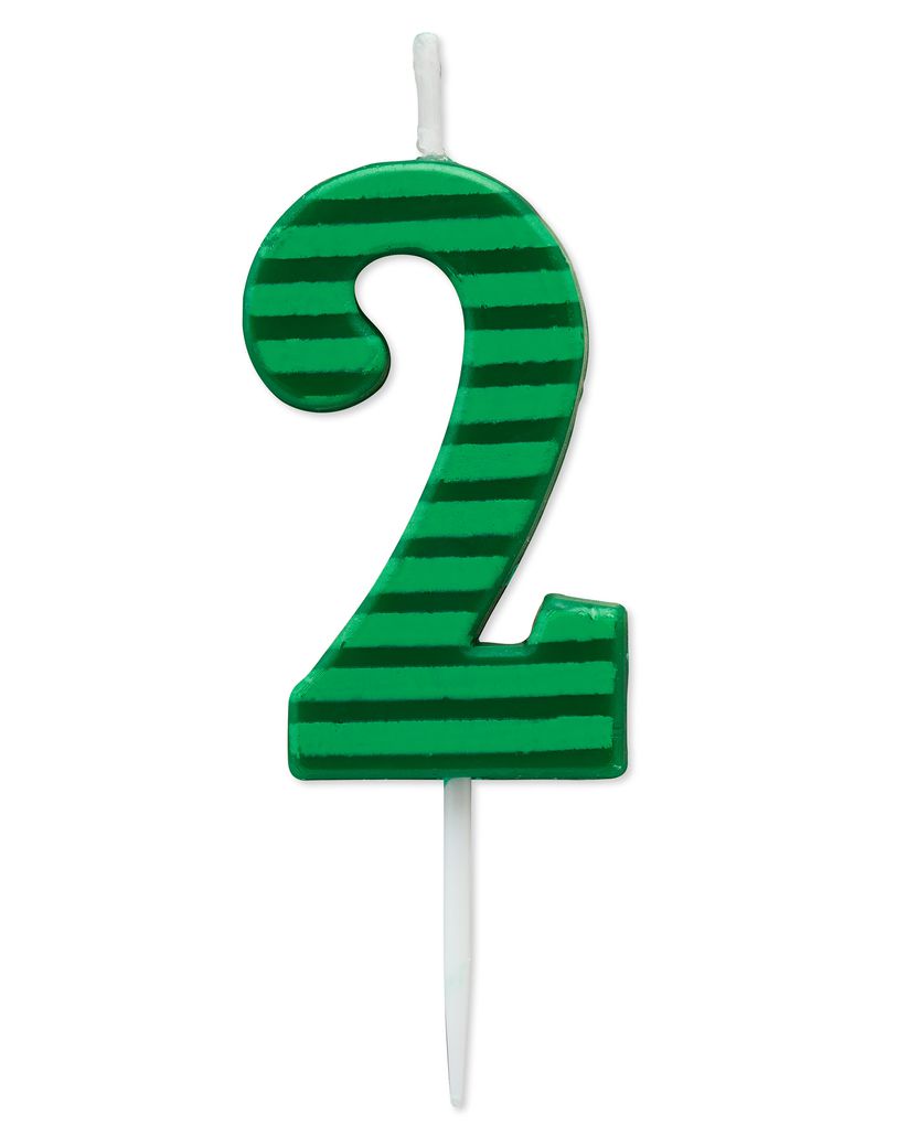 Green Stripes Number 2 Birthday Candle, 1-Count - Papyrus