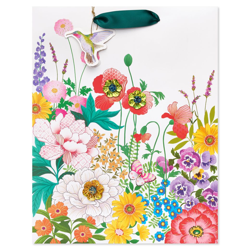 Hummingbird In Garden 13" Large Gift Bag, 1 Bag - Papyrus