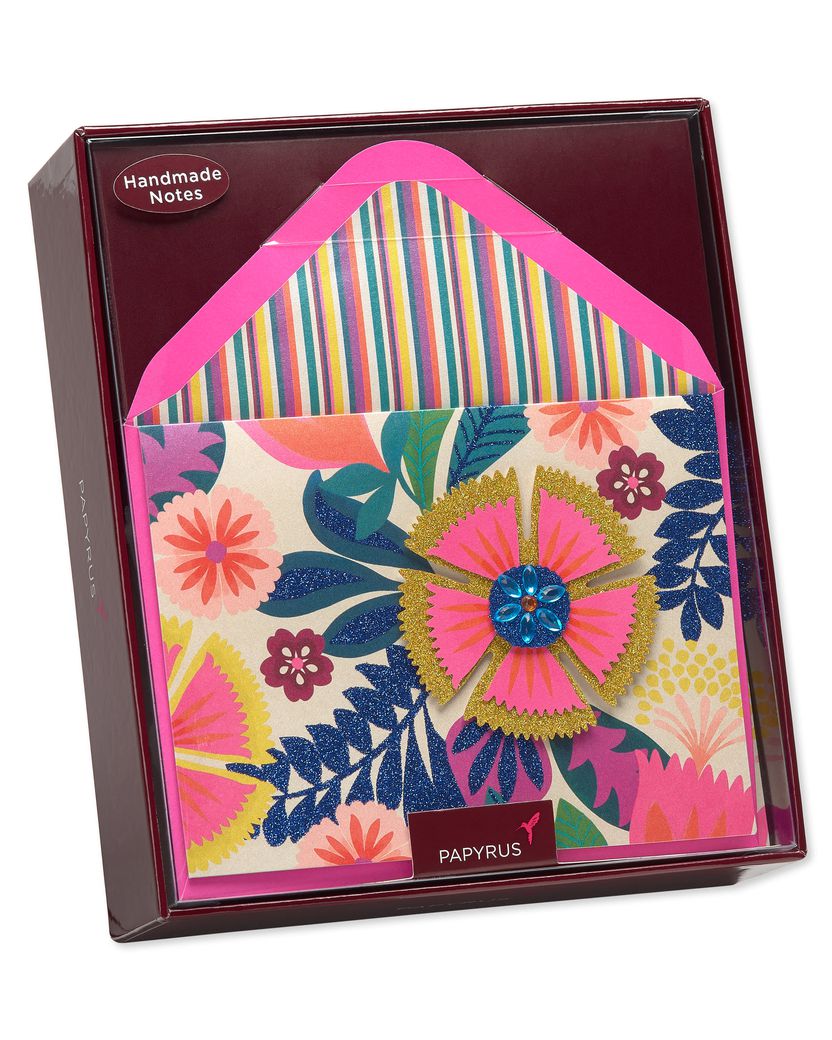 Bright Flowers Handmade Boxed Blank Note Cards With Glitter, 8-Count ...