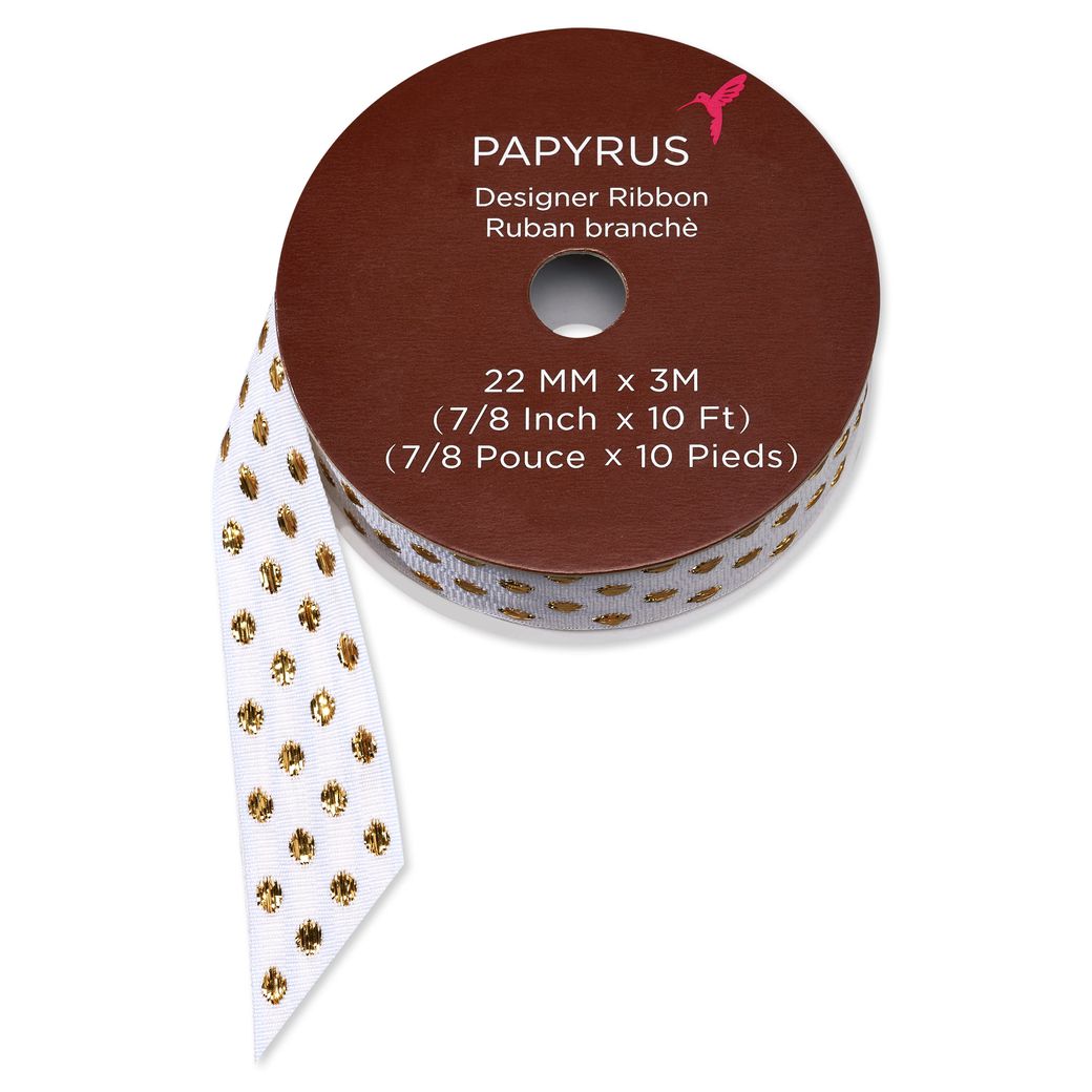 White And Gold Holiday Ribbon - Papyrus