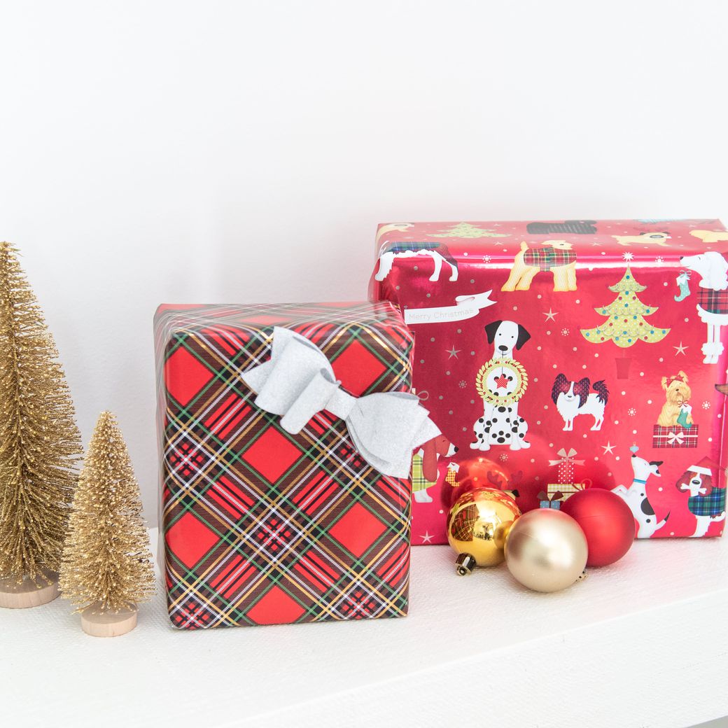 Holiday Chic And Santa's Best Friends Dog Print Holiday Wrapping Paper ...