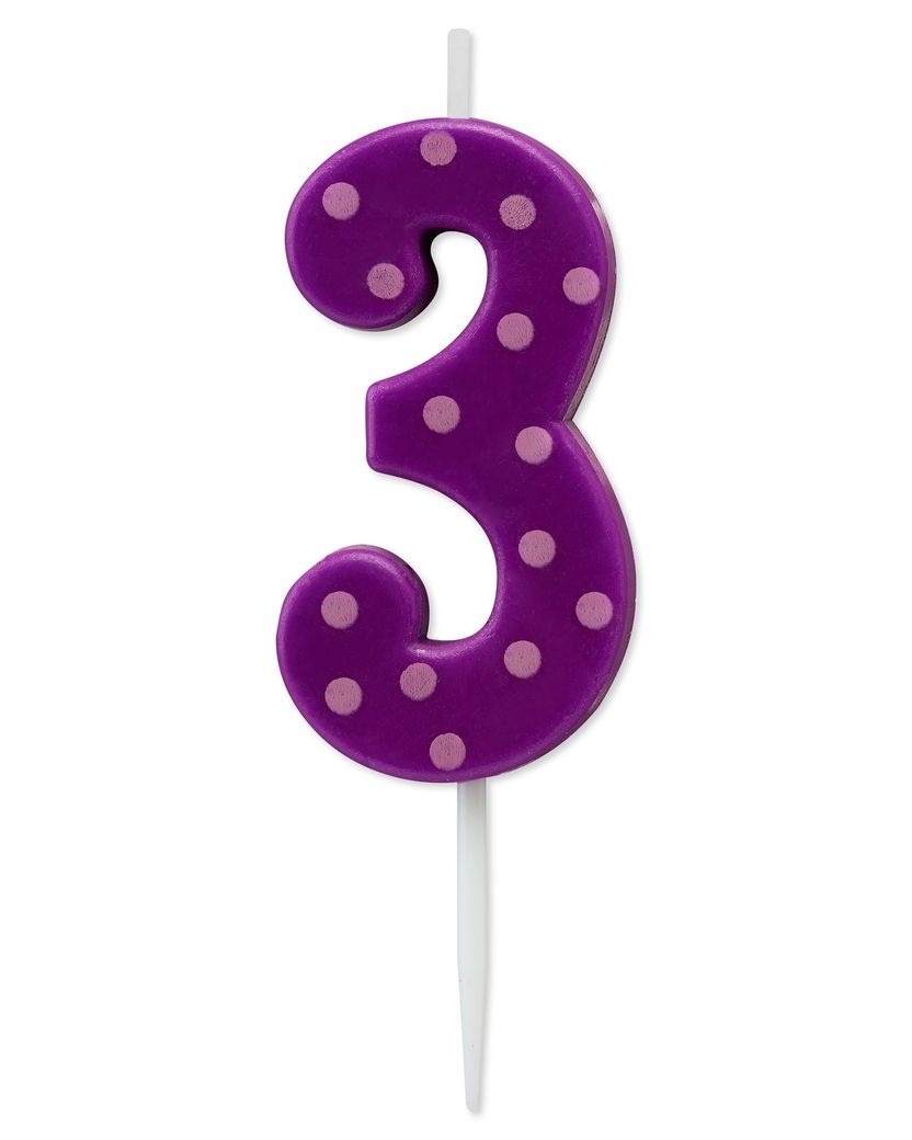 Purple Polka Dots Number 3 Birthday Candle, 1-Count - Papyrus