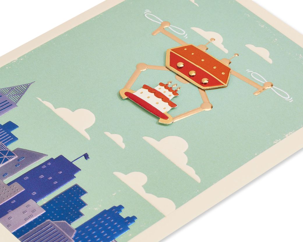 Drone Carrying Cake Birthday Greeting Card - Papyrus