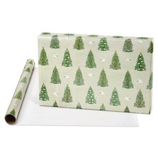 Gold Holly, Christmas Trees, White Floral Holiday Wrapping Paper Rolls ...